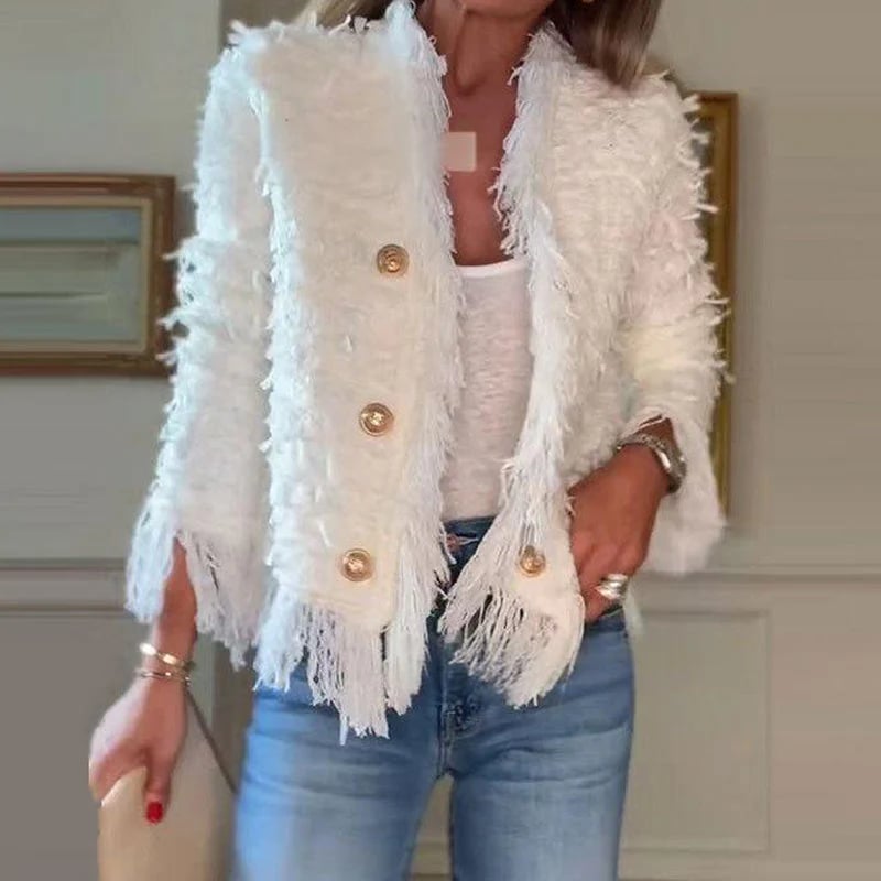 💜 Women’s Fashion Button Tassel Short Coat – IGENTV