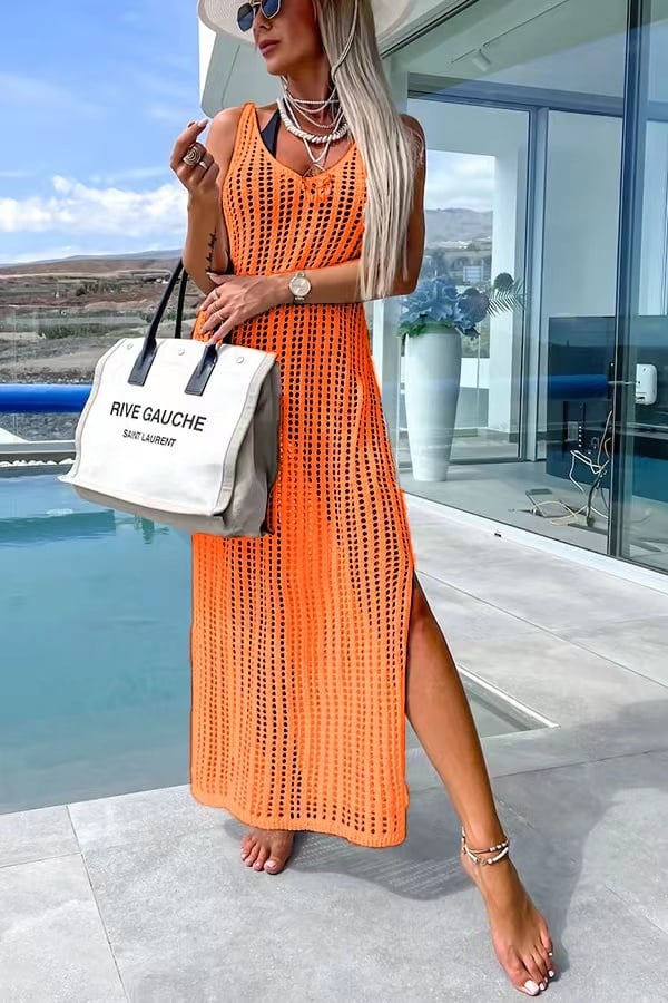 Crochet Knit Cross Back Cover-Up Maxi Dress – IGENTV
